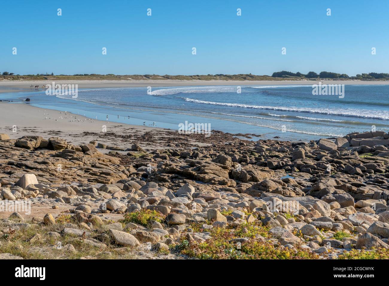 French landscape - Bretagne. Beautiful rocky beach and view over the ...