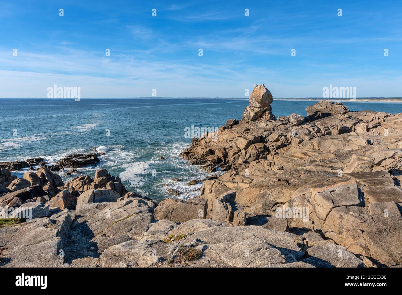 French landscape - Bretagne. Beautiful rocky beach and view over the ...