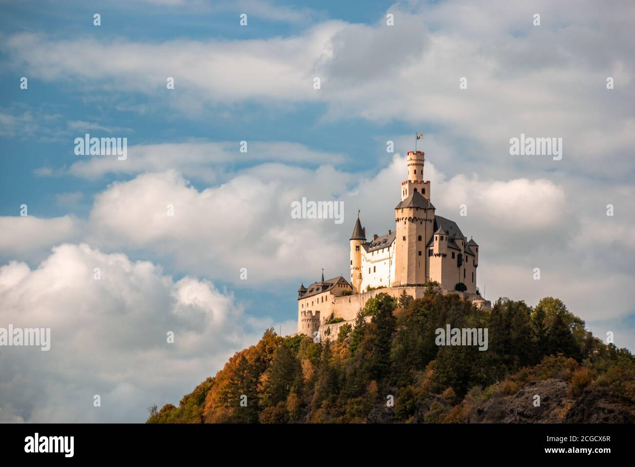 Romantic castles near Koblenz alongside the rhine rhein river germany ...