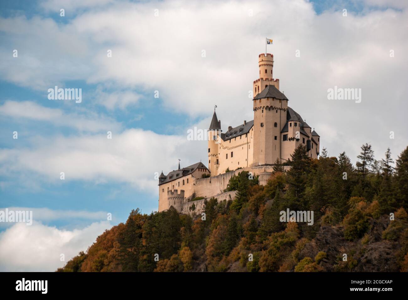Romantic castles near Koblenz alongside the rhine rhein river germany ...