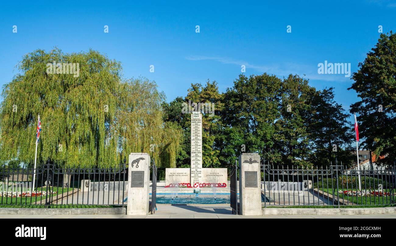 Main entrance to Polish War Memorial on a sunny day with blue sky ...