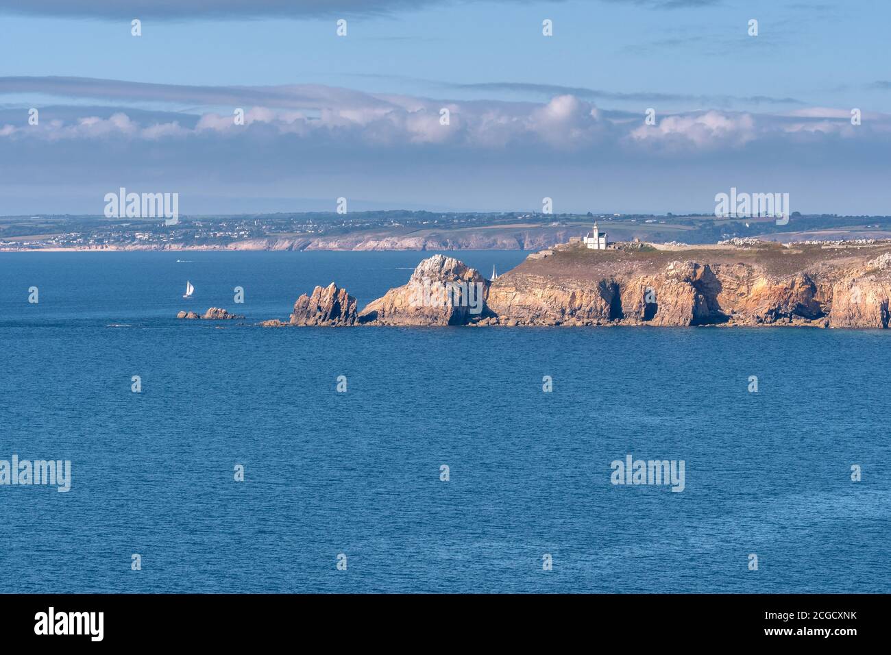 French landscape - Bretagne. Beautiful rocky coast with lighthouse and ...