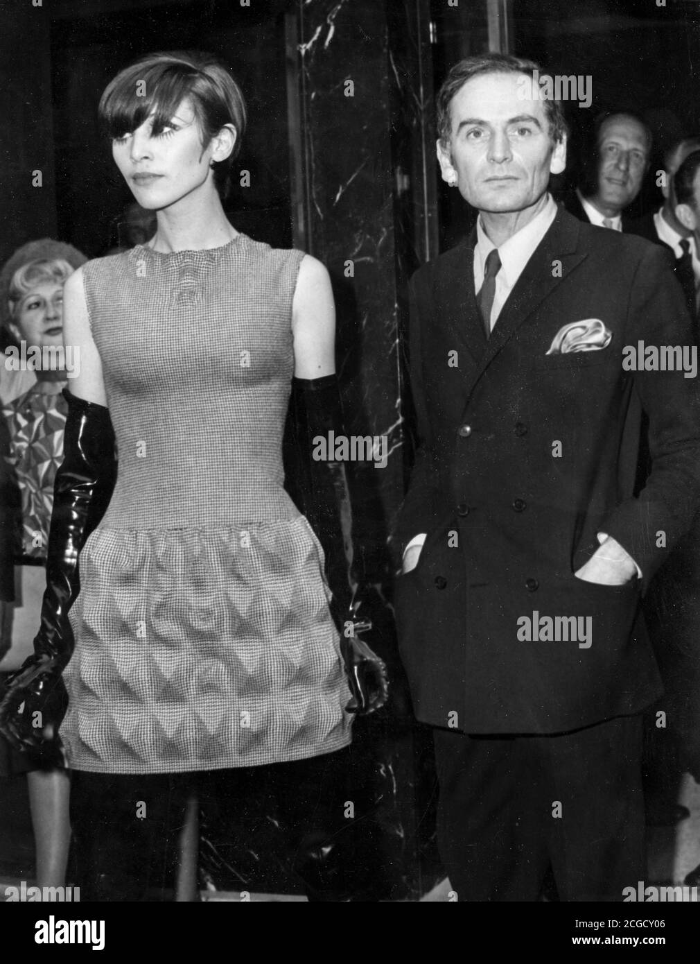 pierre cardin with model marie, presentation of the first dresses made ...