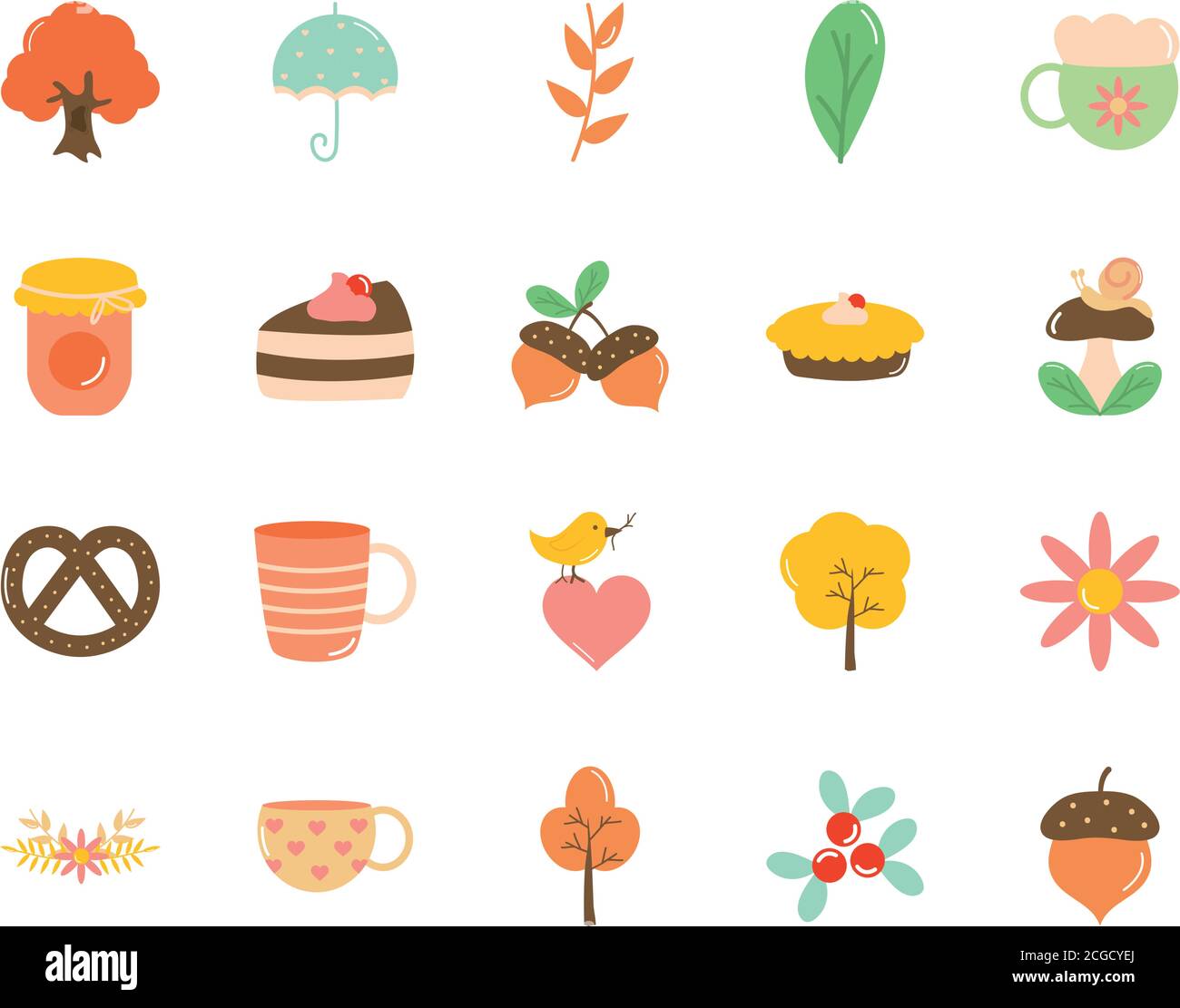 flowers and autumn icon set over white background, flat style, vector ...