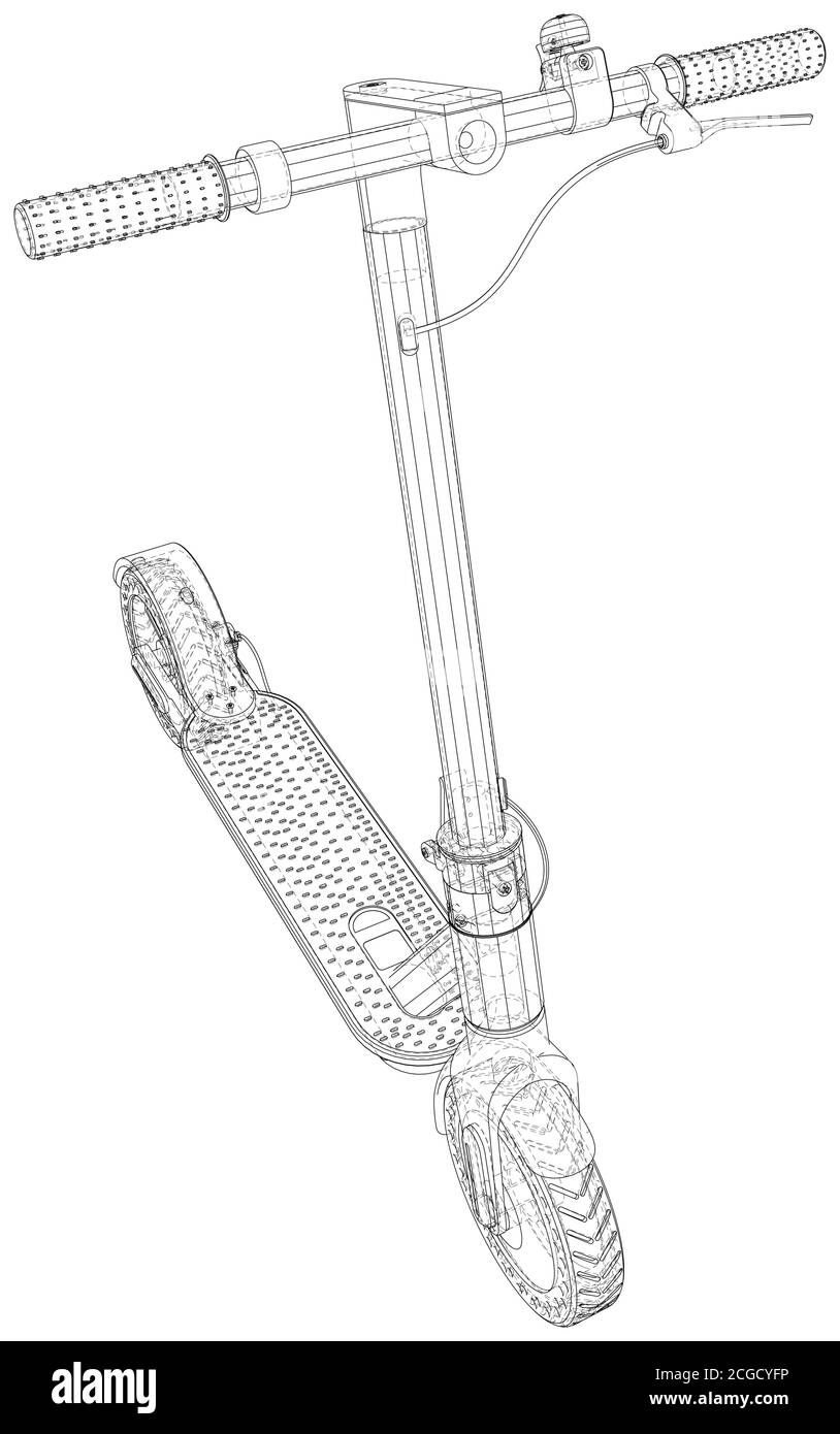Electric Scooter Wire-frame. The layers of visible and invisible lines ...