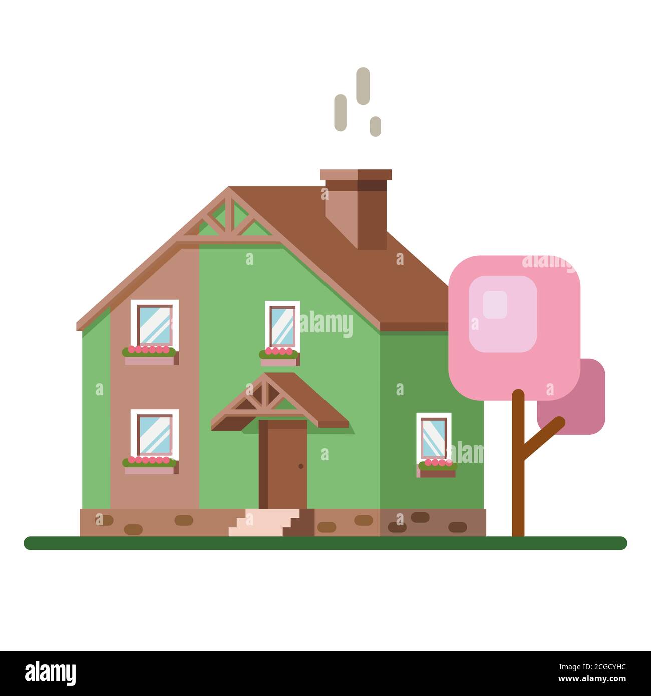 Colored House exterior. Vector illustration. House icon. Facade of ...