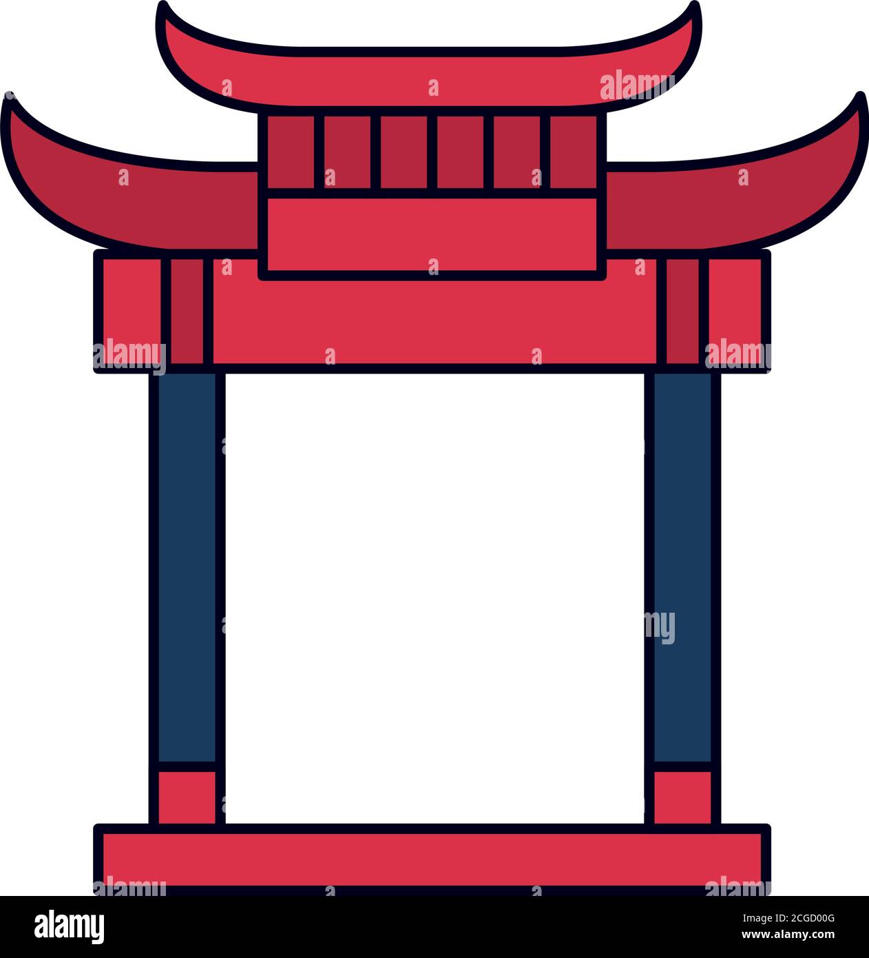 oriental gate icon over white background, line and fill style, vector ...