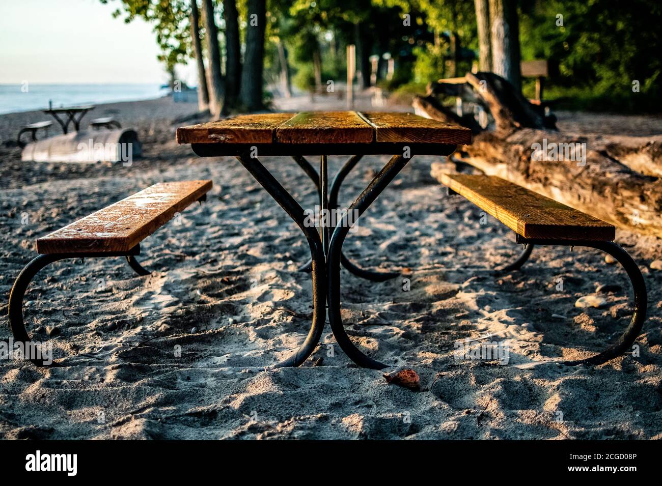 Picnic Table on beach Stock Photo - Alamy