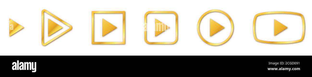 Set of gold play buttons. Play icons isolated. Vector illustration ...