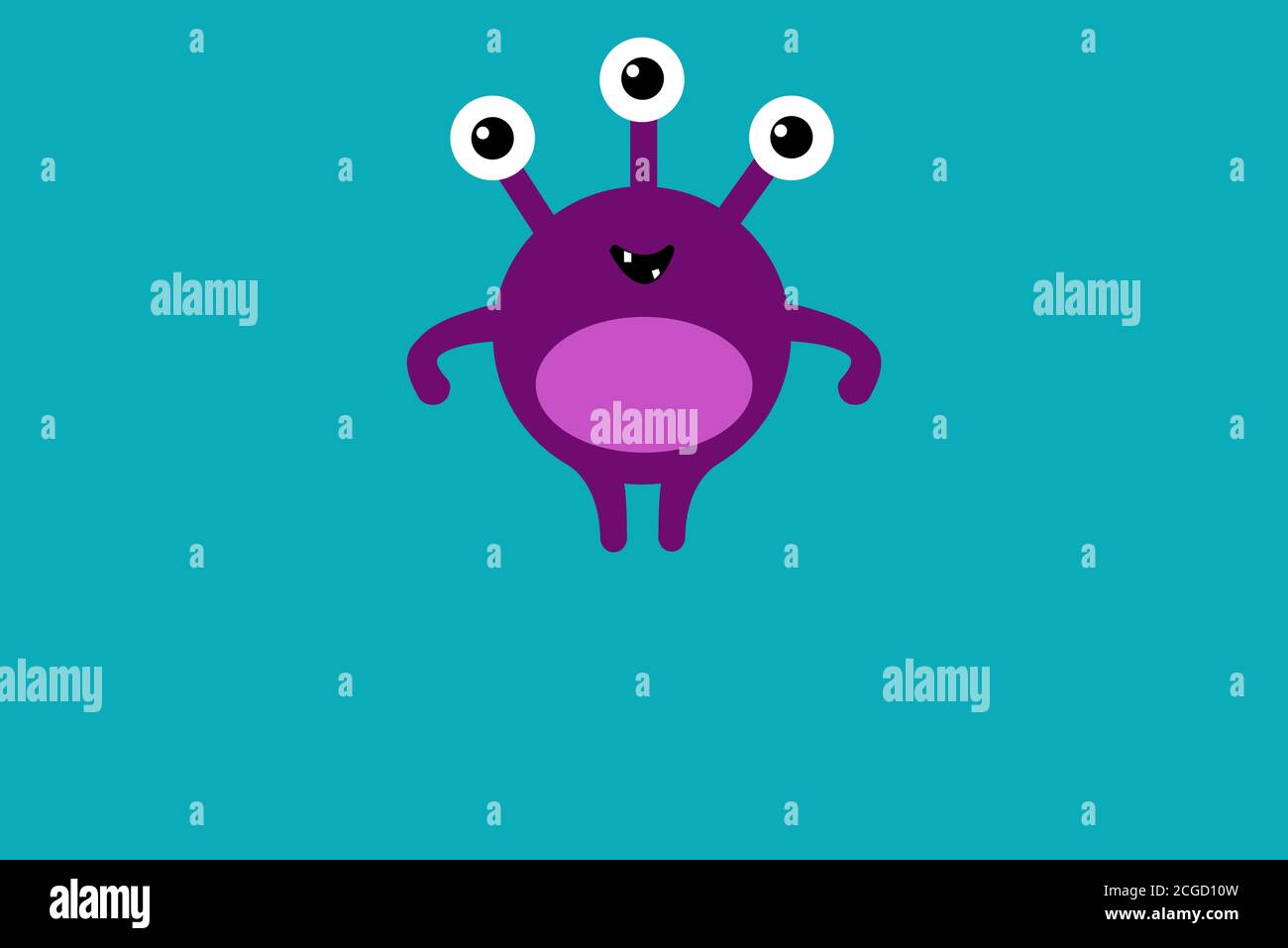 Cute cartoon monster with three eyes on blue background without text ...