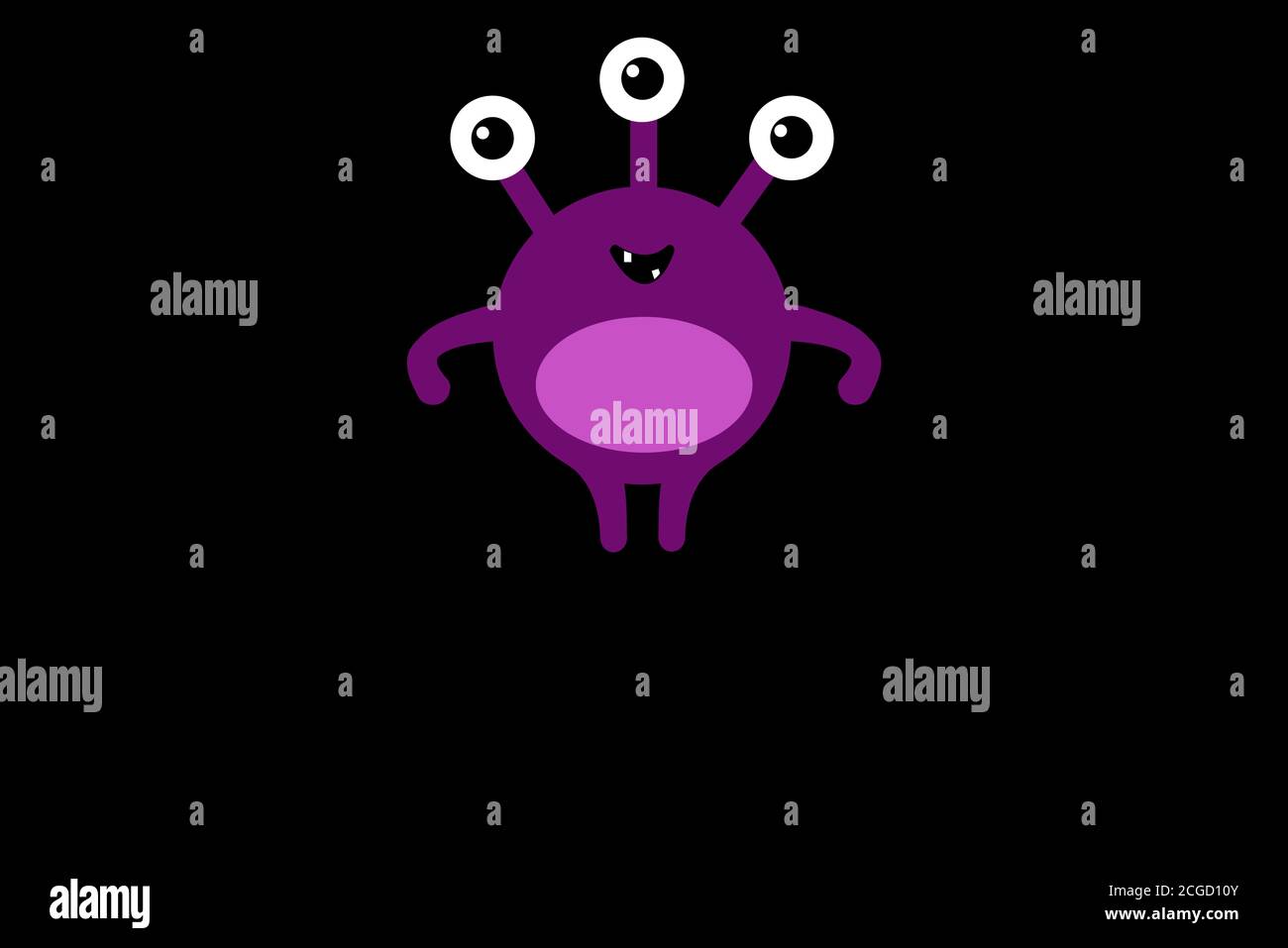 Cute cartoon monster with three eyes on black background without text ...