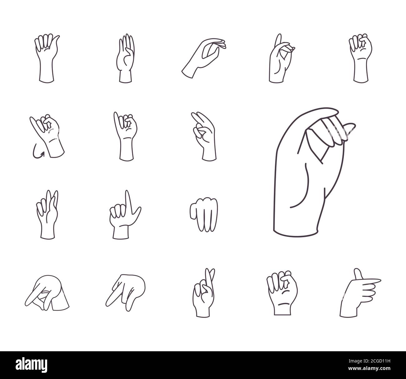 hand sign language alphabet line style set of icons design of People ...