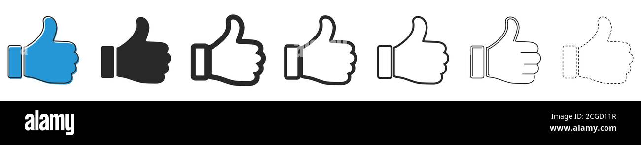 Set of Like icons. Up thumbs icon. Icons with different line thickness ...