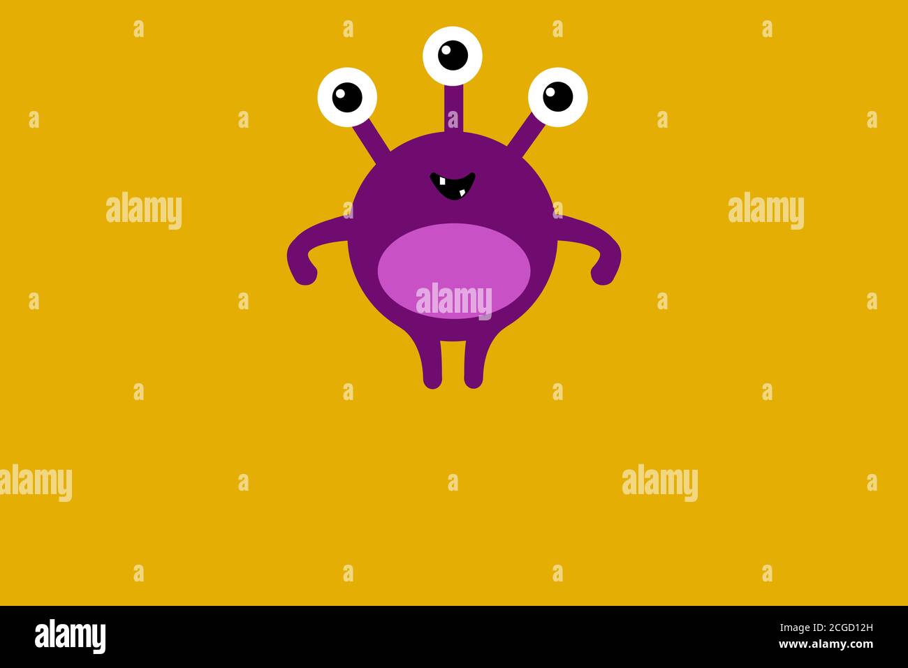 Cute cartoon monster with three eyes on orange background without text ...