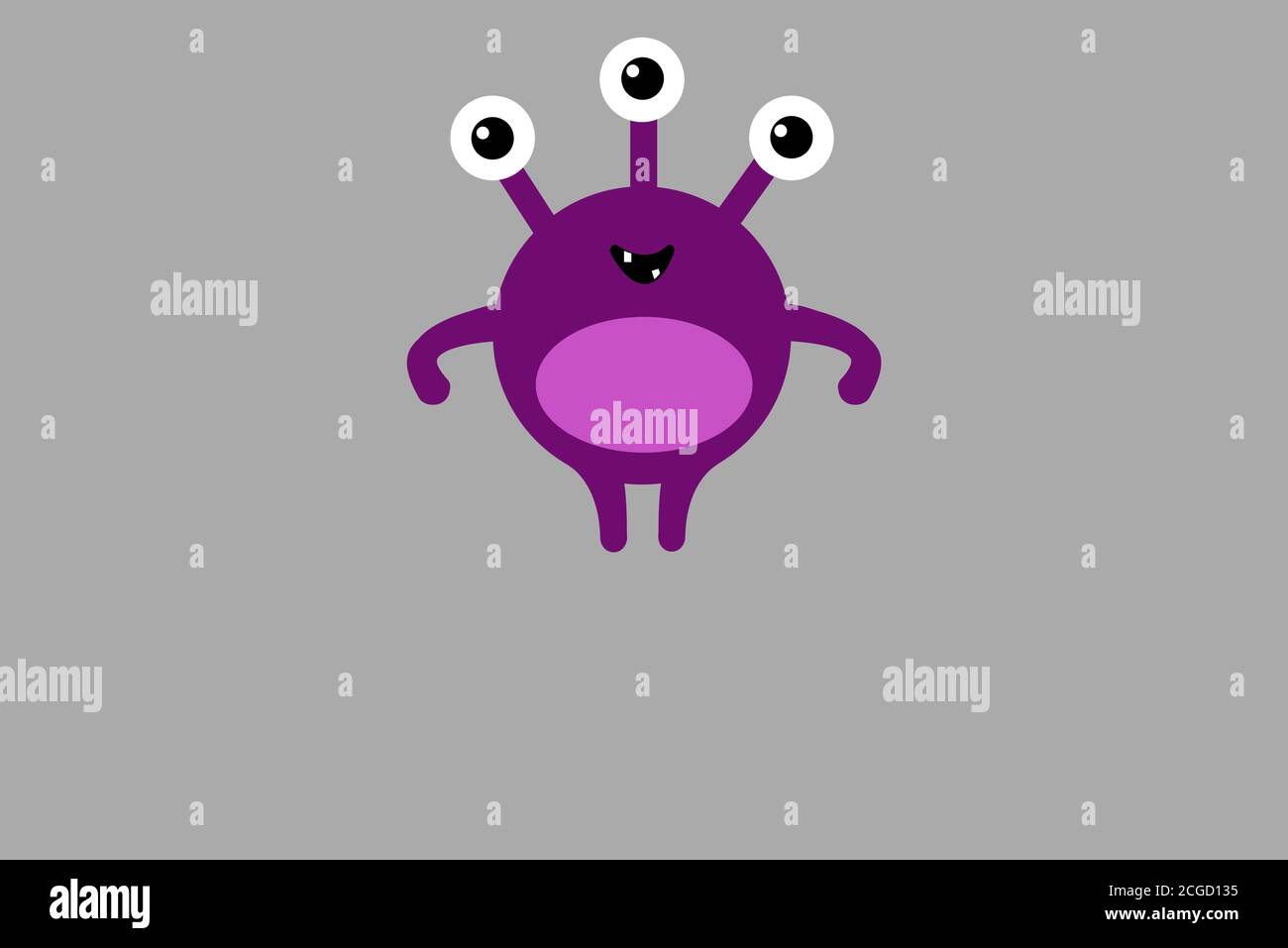 Cute cartoon monster with three eyes on gray background without text ...