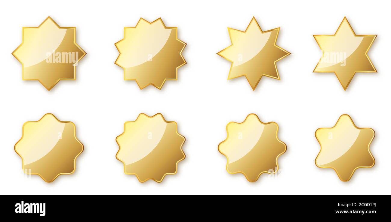 Set of golden seals. Glossy stamps isolated. Vector illustration ...