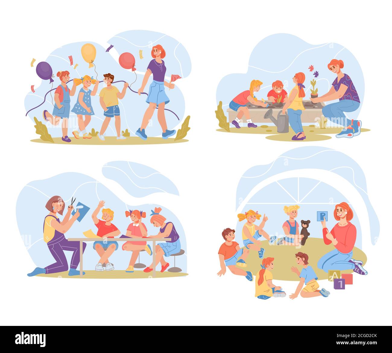 Set of preschool or kindergarten kids activities vector illustration ...
