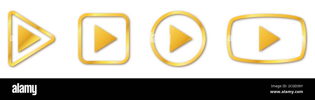 Set of gold play buttons. Play icons isolated. Vector illustration ...