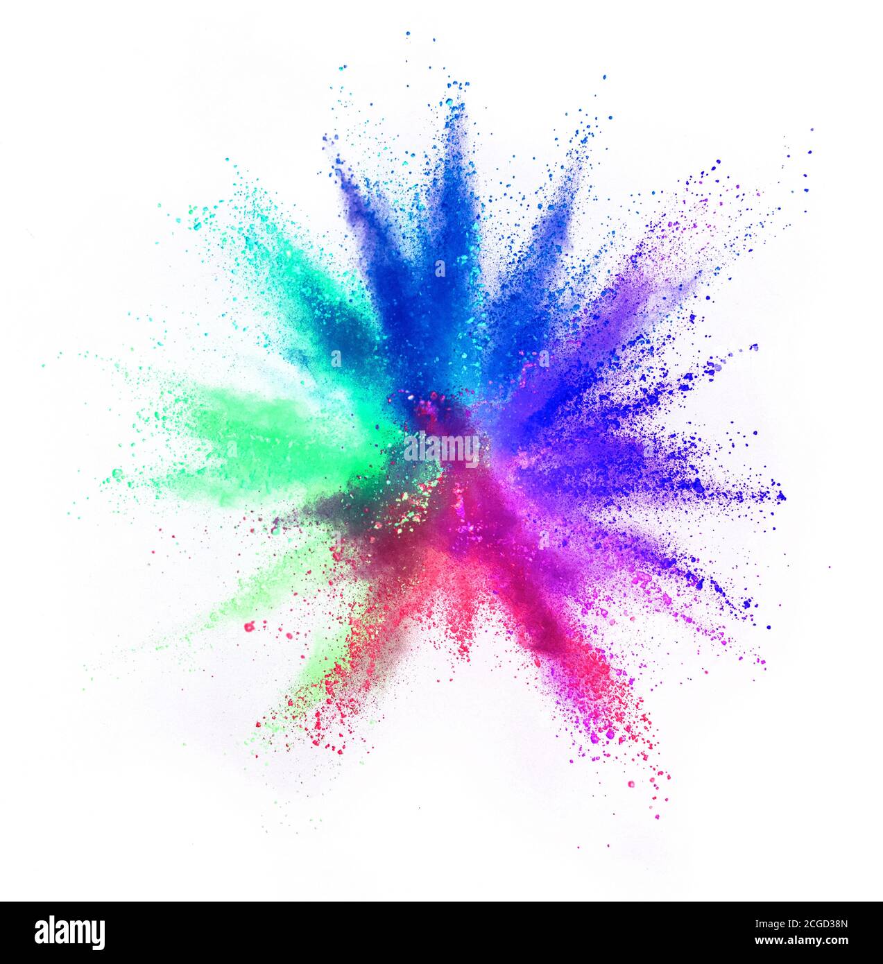 Colored powder explosion isolated on white background Stock Photo - Alamy