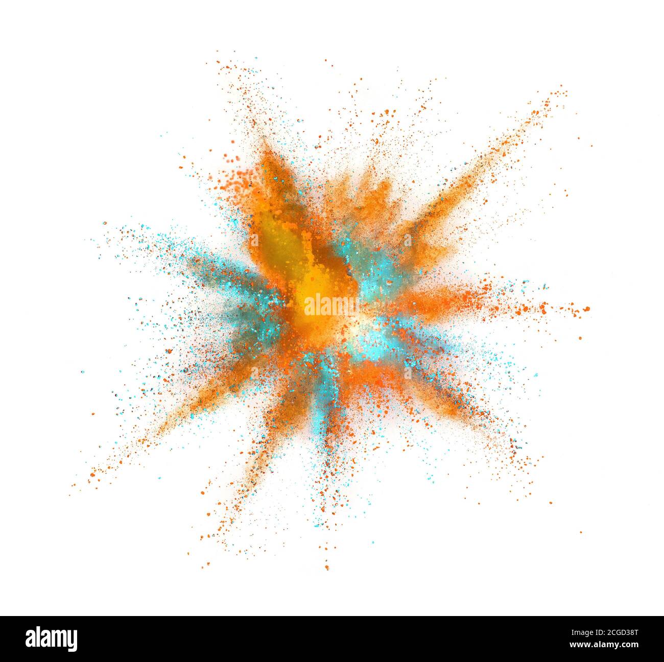 Colored powder explosion isolated on white background Stock Photo - Alamy