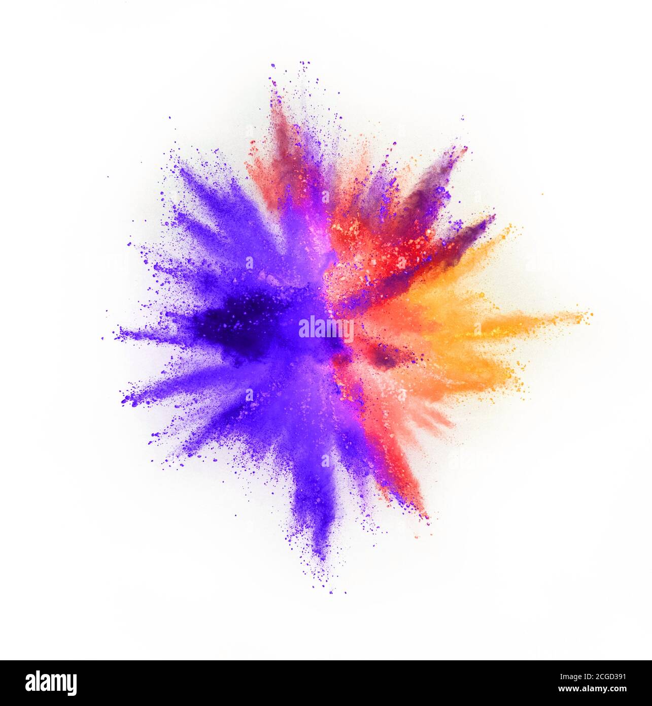 Colored powder explosion isolated on white background Stock Photo - Alamy