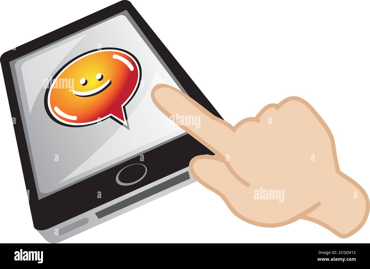 Vector illustration of hands playing with his handphone. Chatting with ...