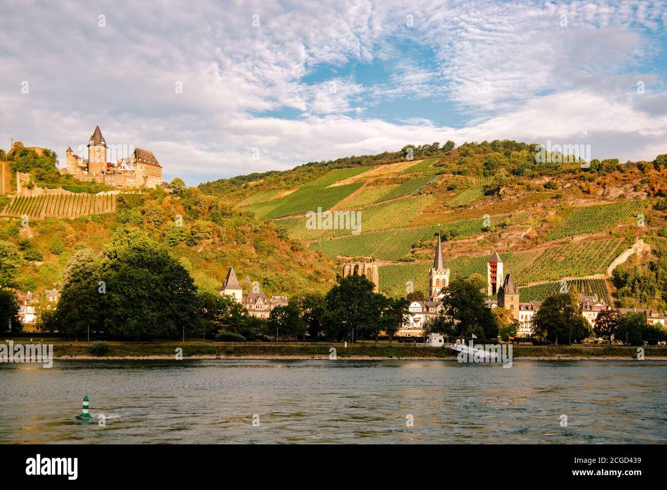 The river Rhjine near Kaub Germany and the castle of Kaub Stock Photo ...