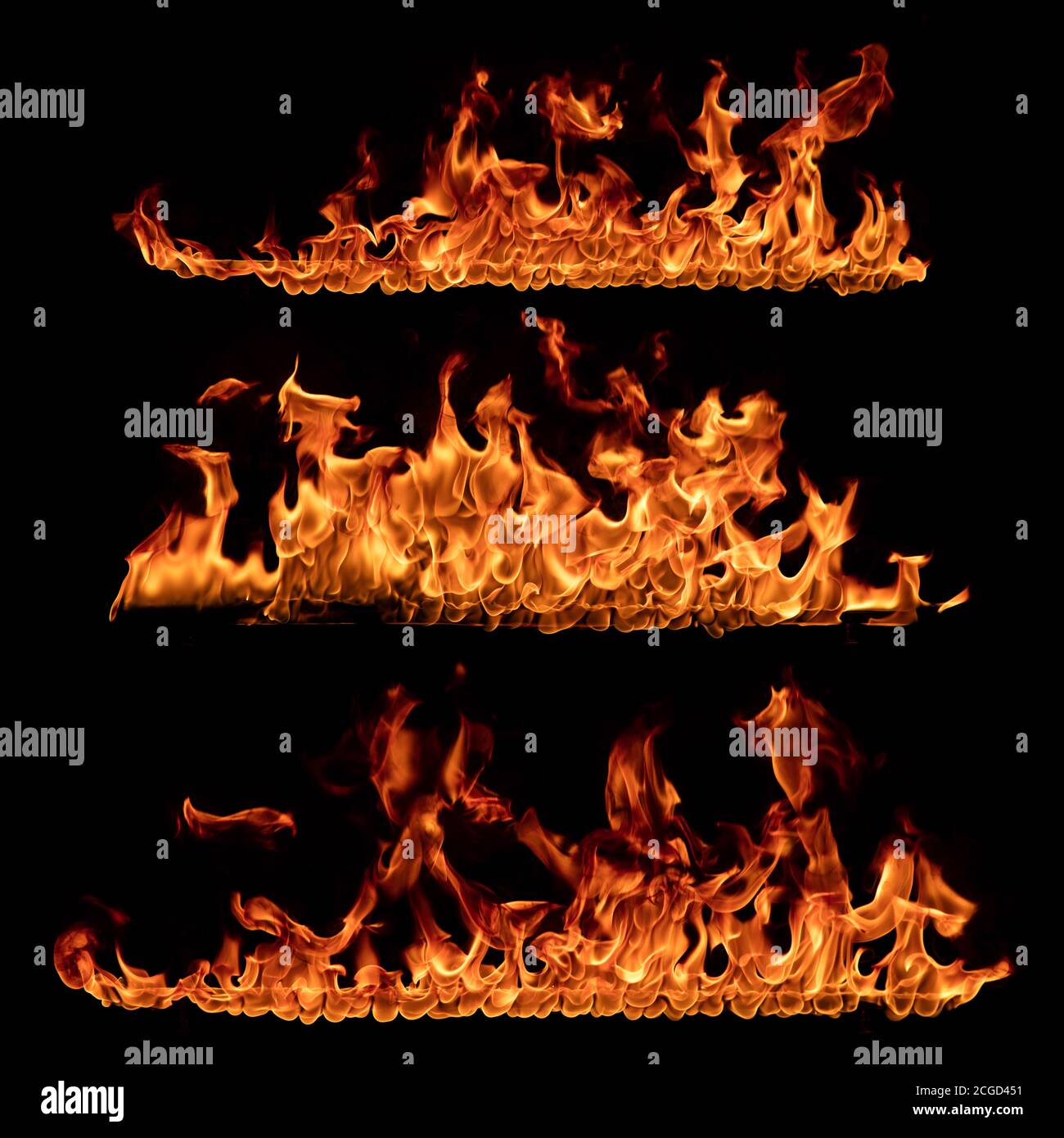 Set of flames textures, isolated on black background. Very high ...