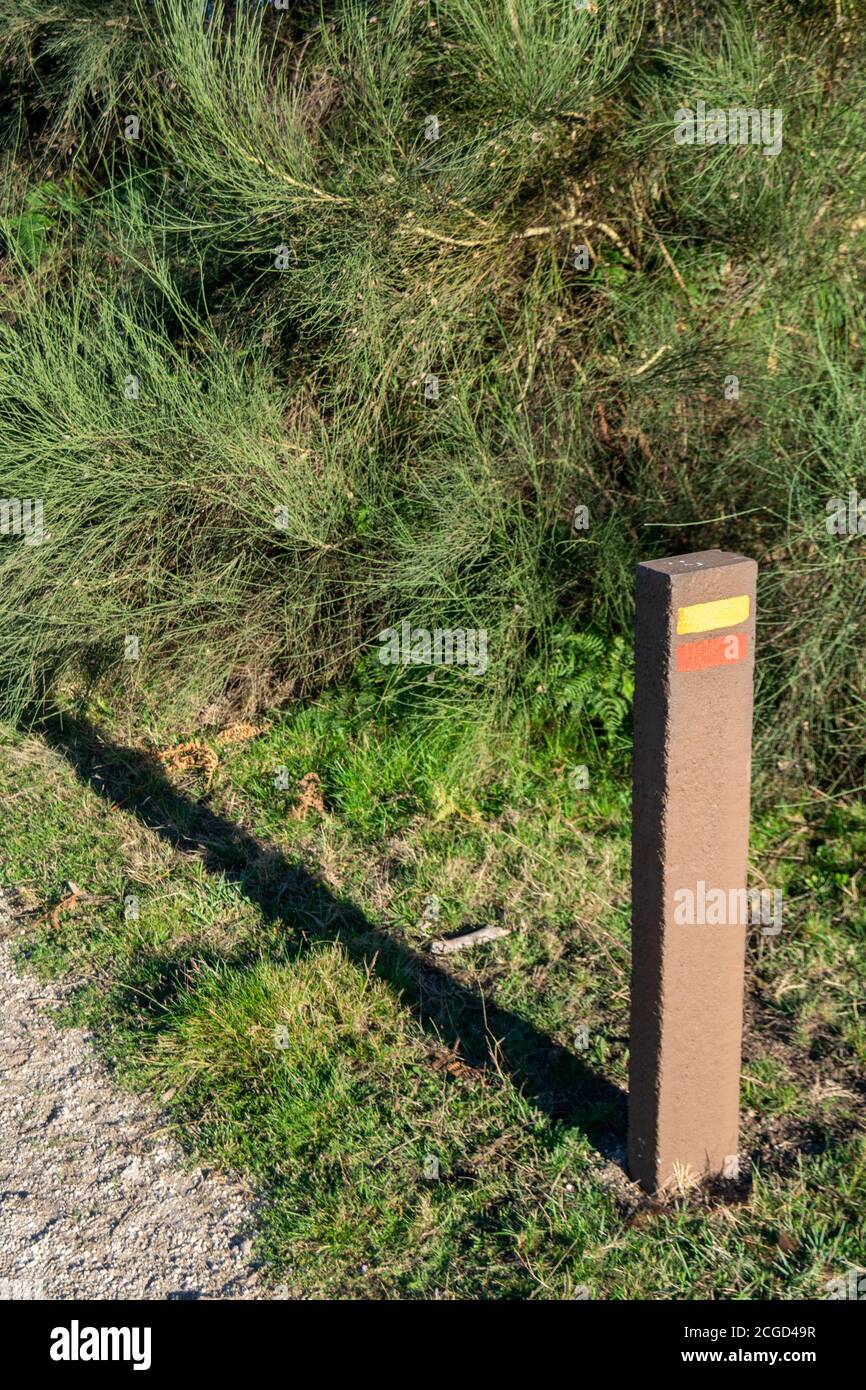 Pedestrian walk signs Footpath waymarker used in Santiago de Compostela ...