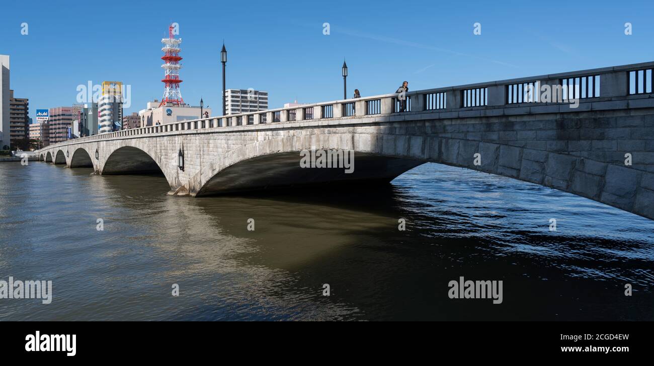 The Bandai Bridge over the Shinano River in Niigata, Japan Stock Photo ...