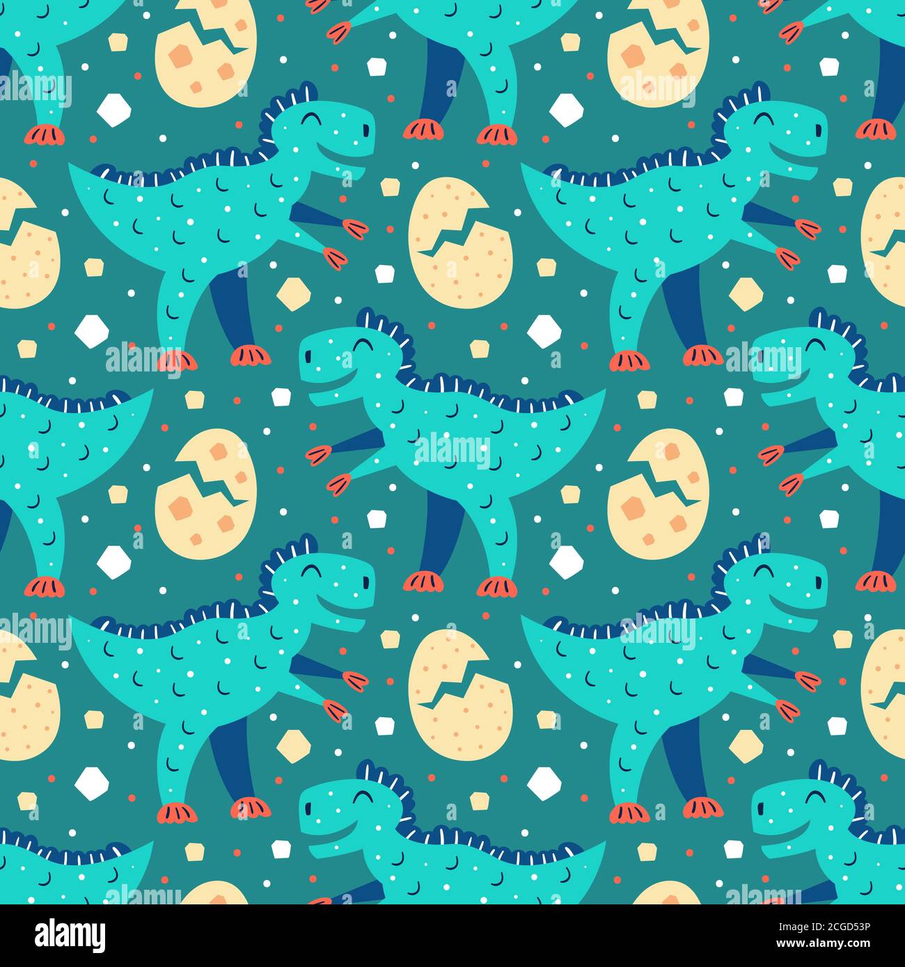 Little cute blue t-rex. Cute yellow dino eggs. Prehistoric animals ...