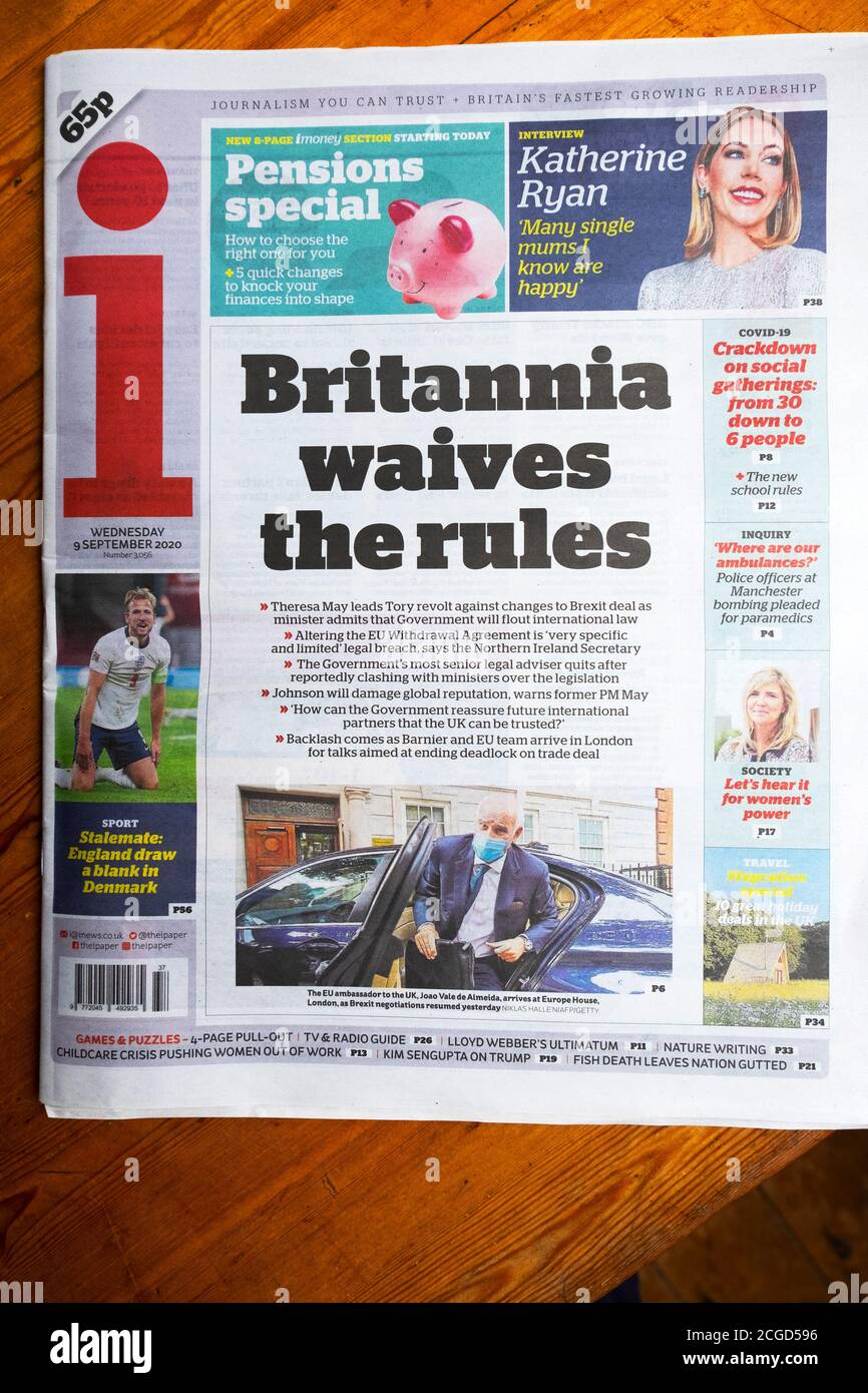 "Britannia waives the rules" Brexit i newspaper headline on front page ...