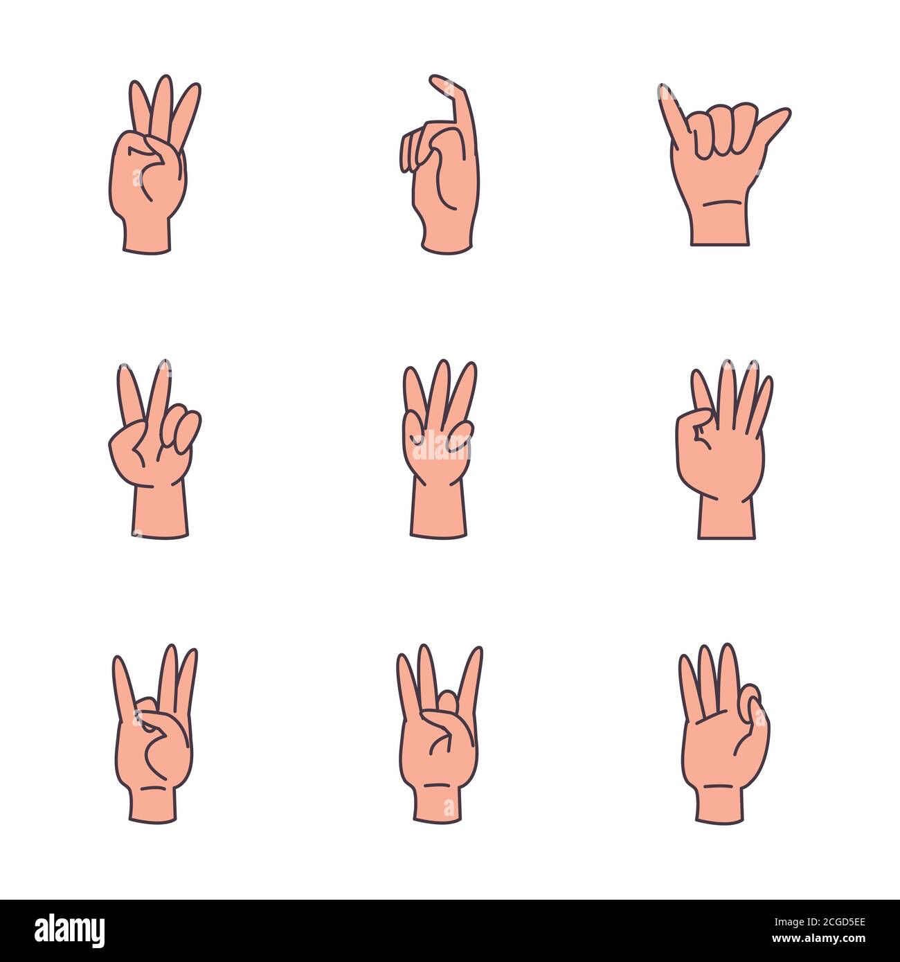 hand sign language alphabet line and fill style icons collection design ...