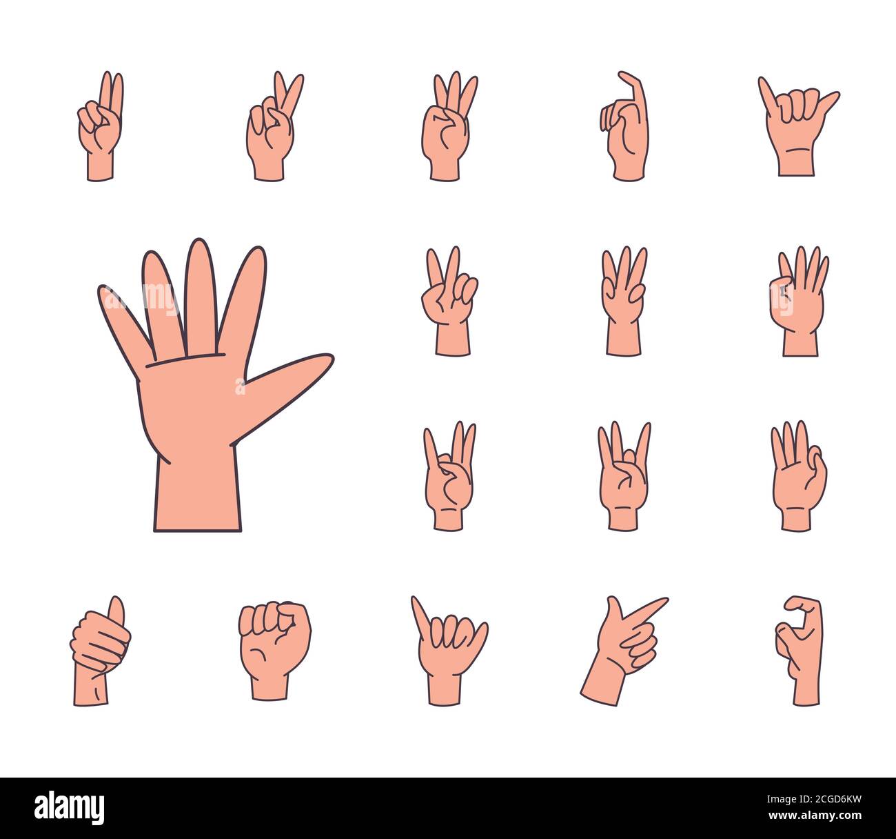hand sign language alphabet line and fill style collection of icons ...