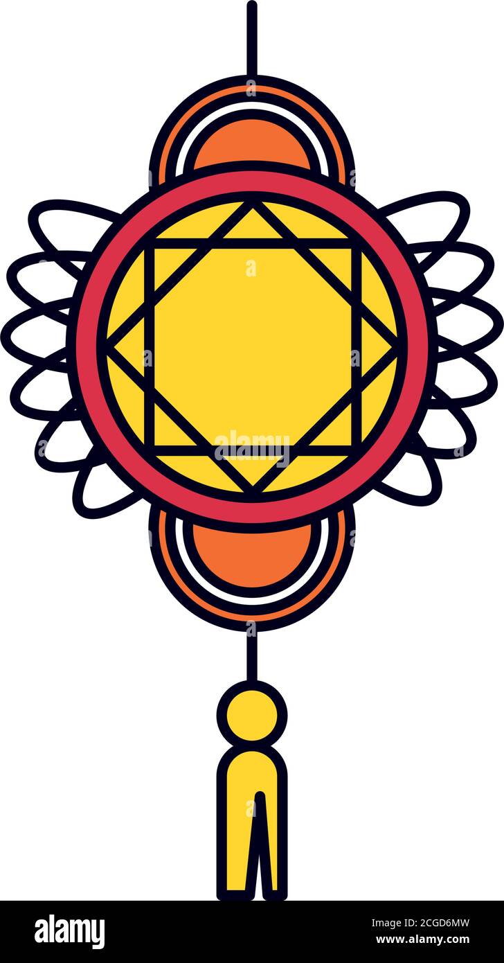 decorative chinese amulet icon over white background, line and fill ...
