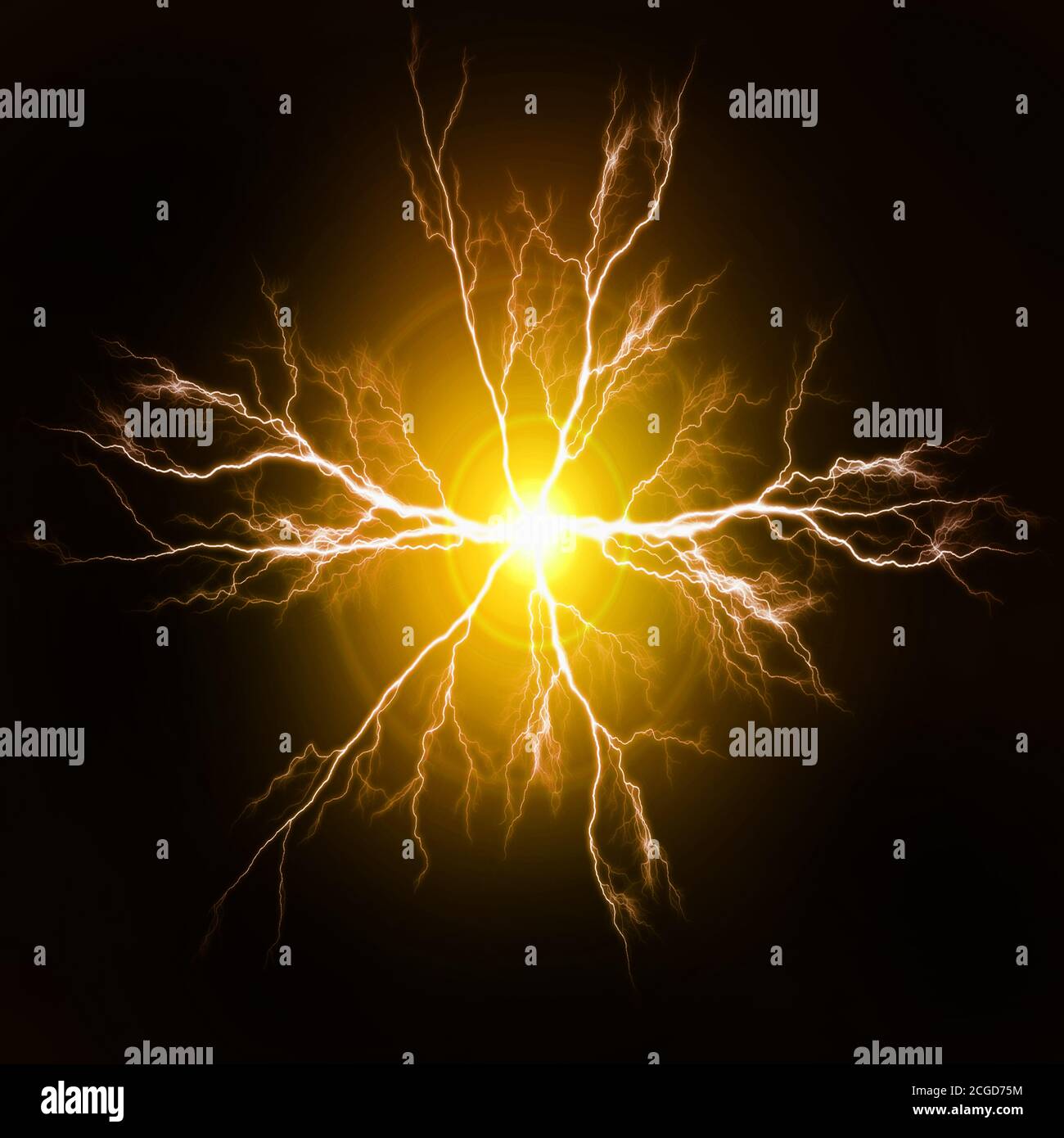 Explosion of pure power and yellow electricity in the dark Stock Photo ...