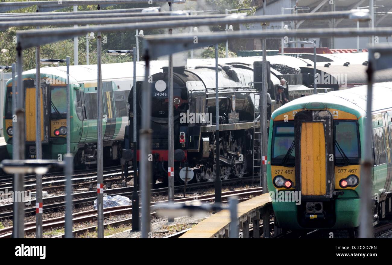 Eastbourne, East Sussex, UK. 10th Sep, 2020.Steam locomotive 34046 ...
