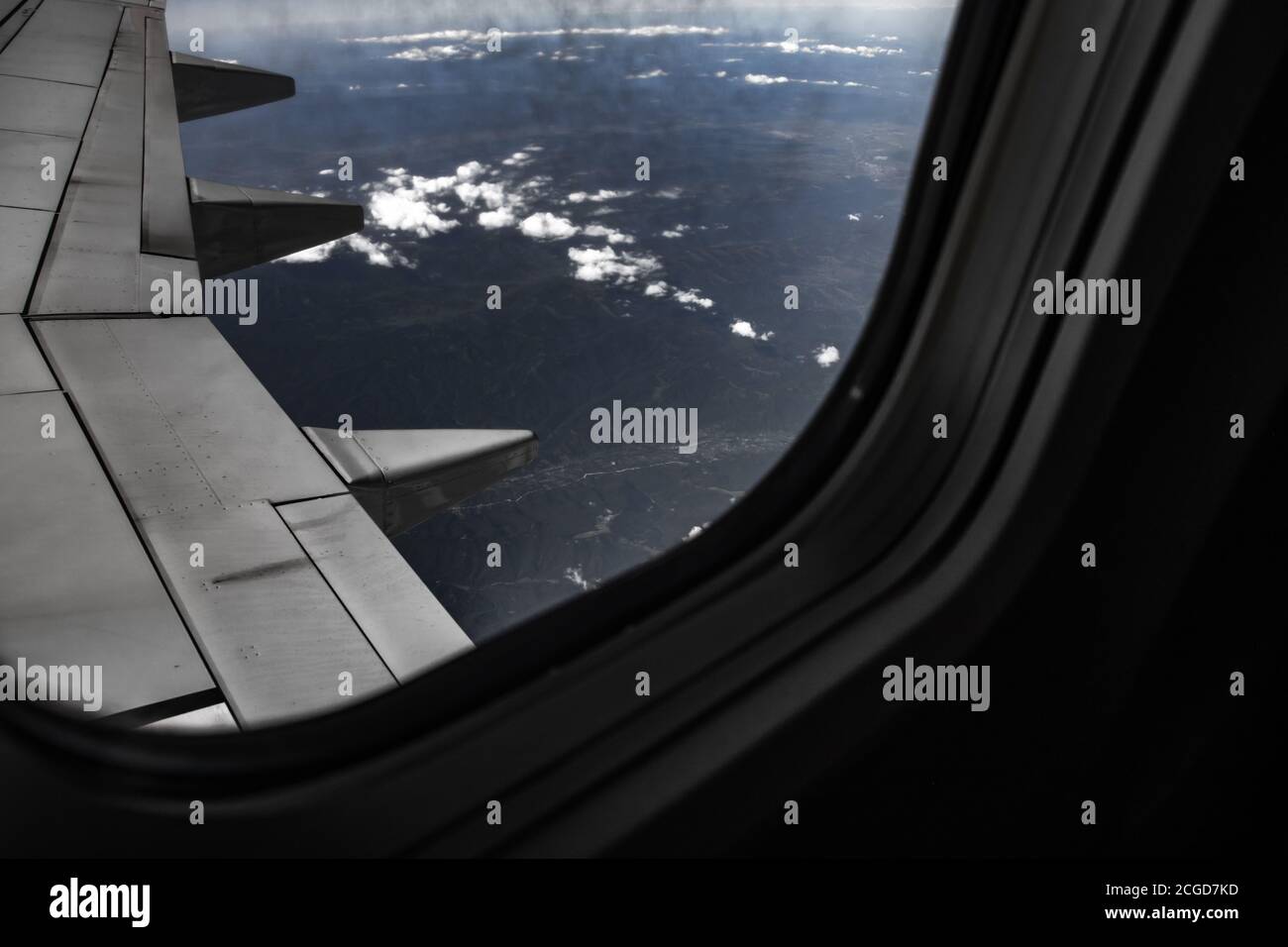 Flying to another country, traveling by plane, first flight, the ground ...