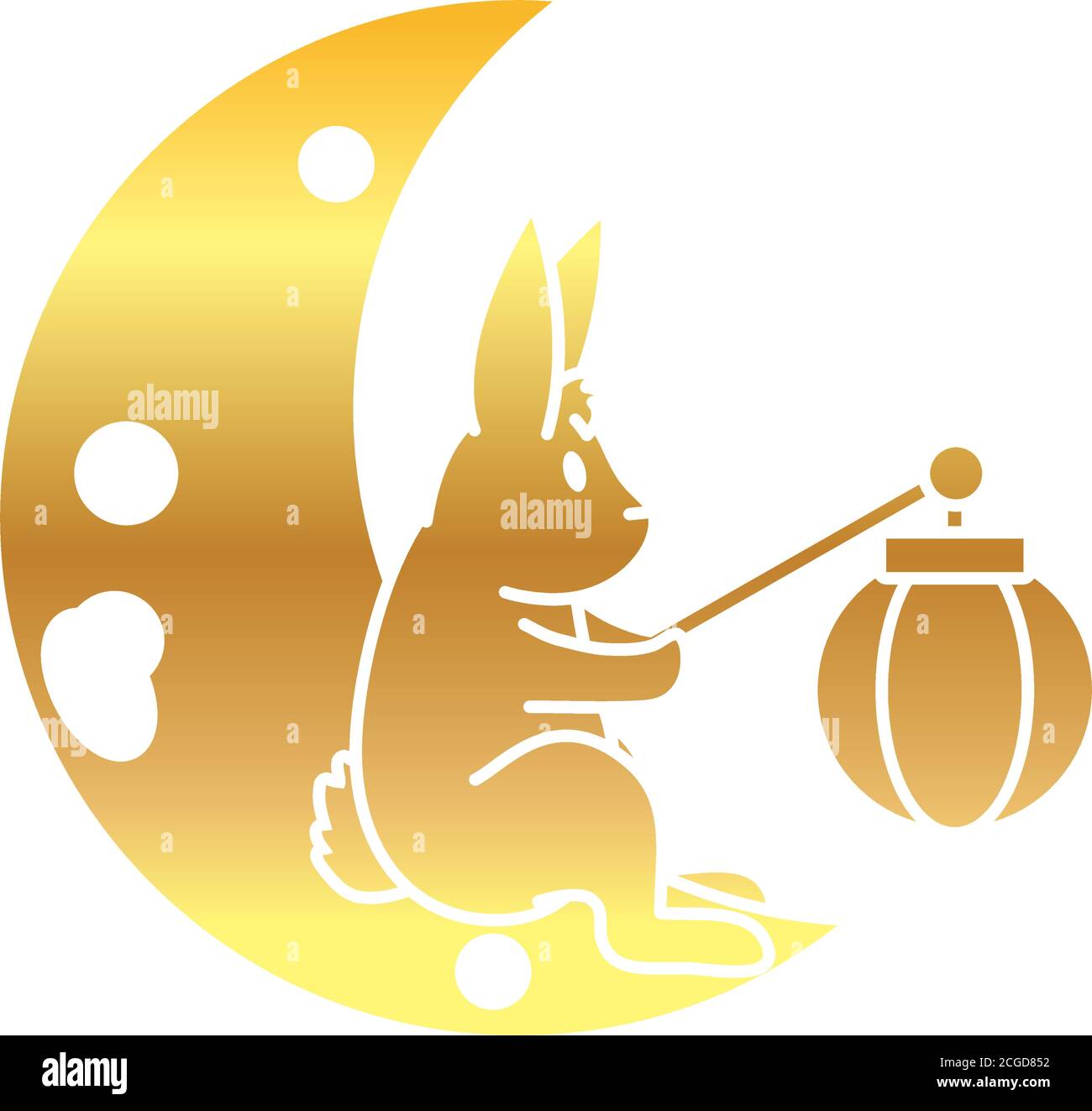 Mid autumn concept, rabbit sitting on the moon with chinese lantern ...
