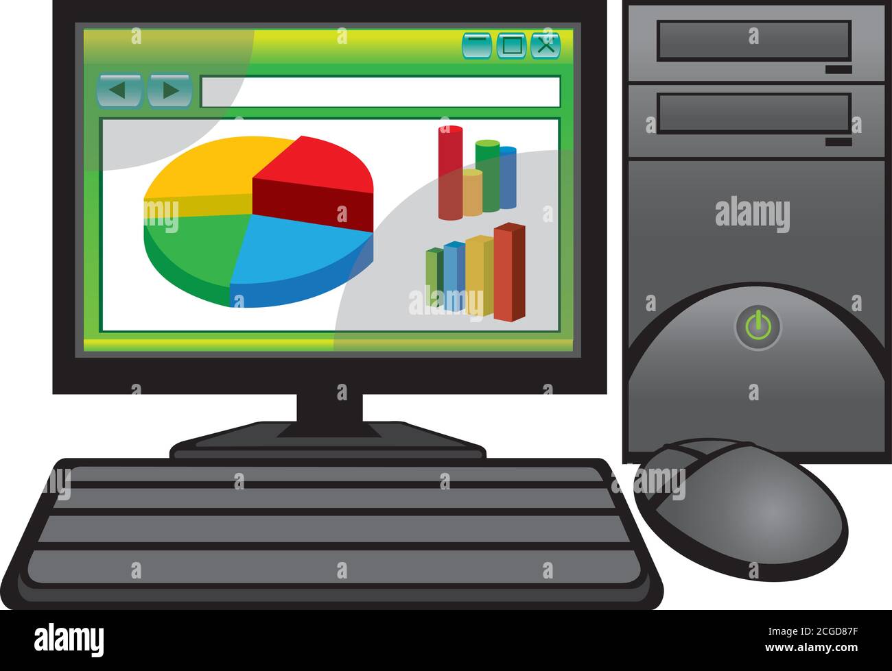 Desktop computer with statistic charts in a web browser Stock Vector ...