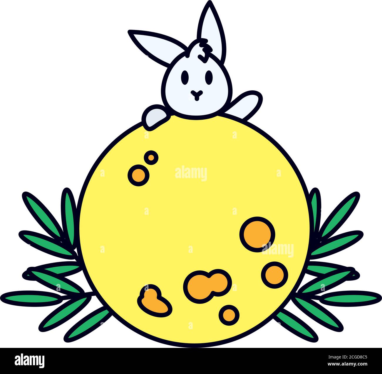 mid autumn concept, full moon and rabbit icon over white background ...