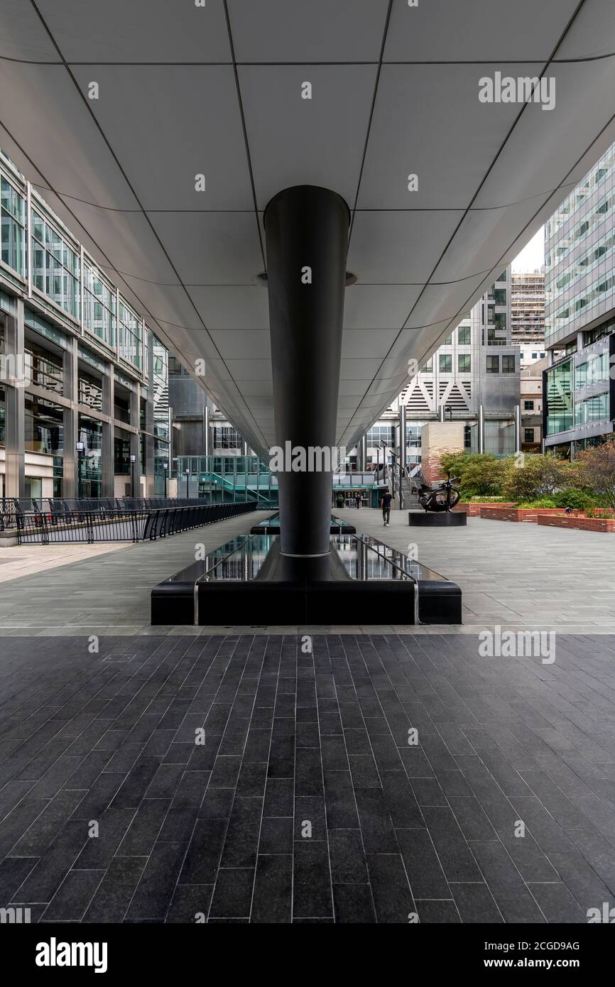 Below Adams Plaza Bridge to Crossrail Place. A gigantic futuristic ...