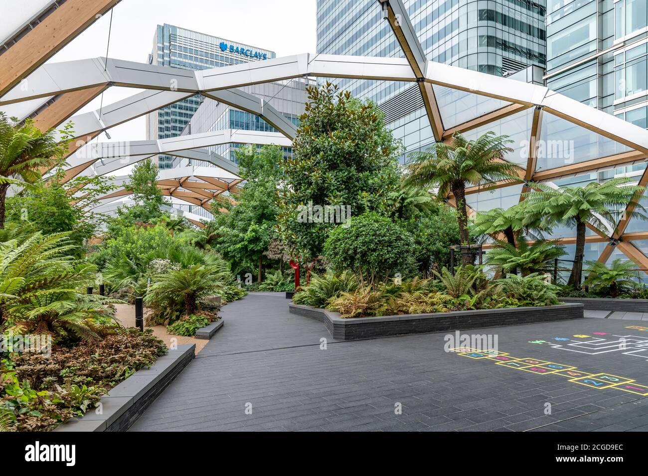 The Roof Garden above a gigantic new building called Crossrail Place that covers the new Canary ...