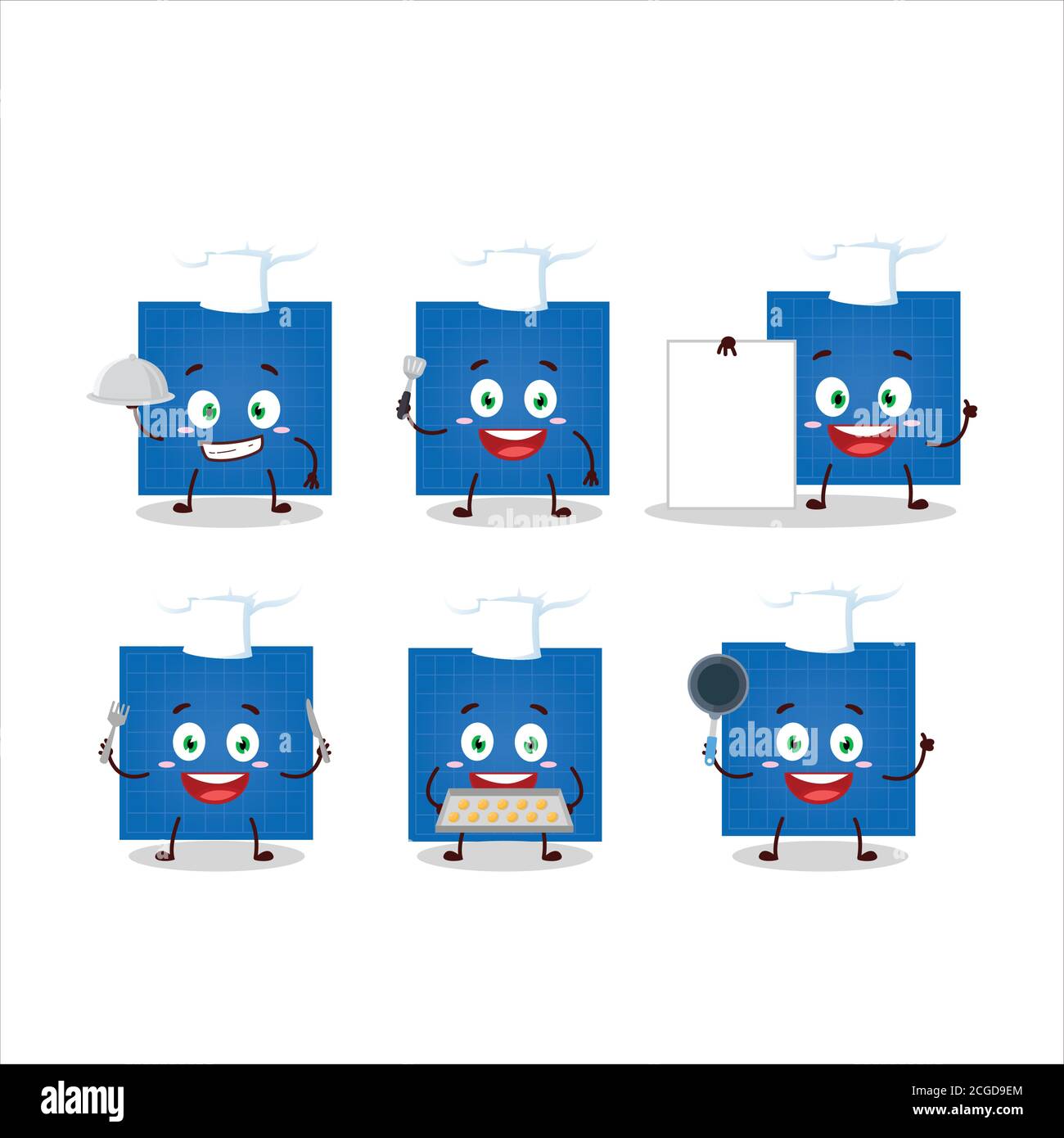 Cartoon character of blueprint paper with various chef emoticons Stock ...