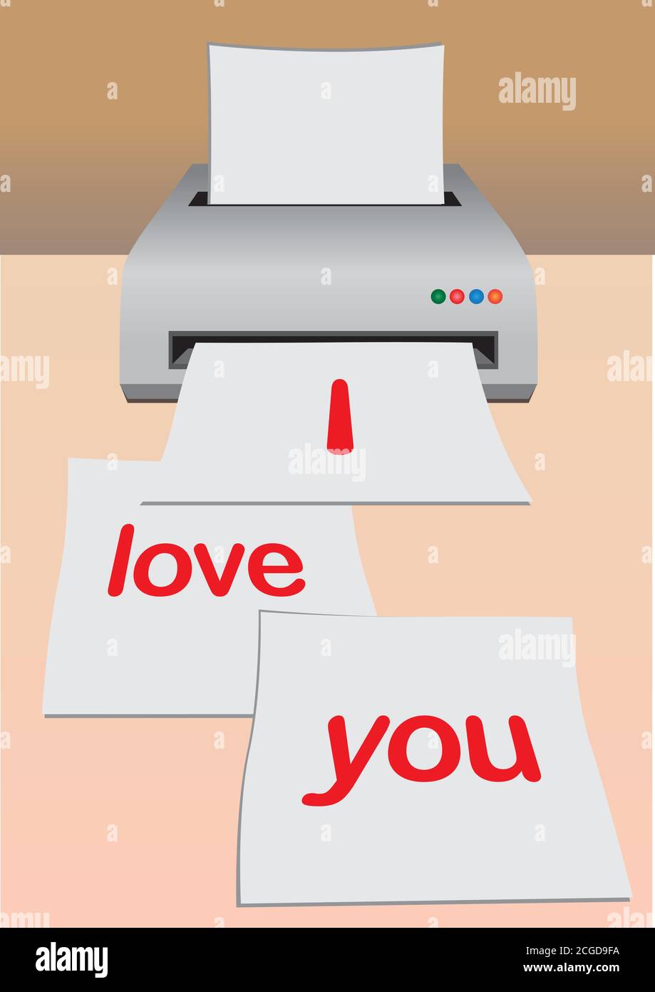 Vector illustration of a printer with the message of i love you Stock ...