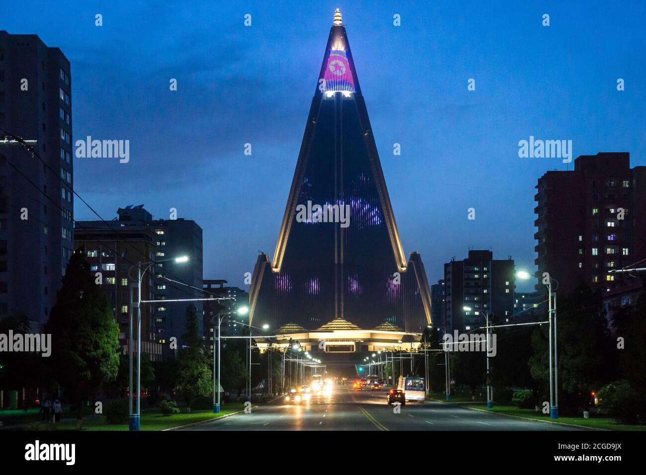 Ryugyong hotel by night, Pyongyang, North Korea Stock Photo - Alamy