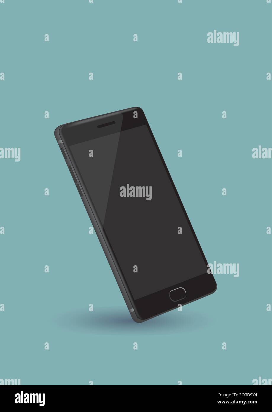 Vector illustration of a new black and shiny mobile phone isolated on ...