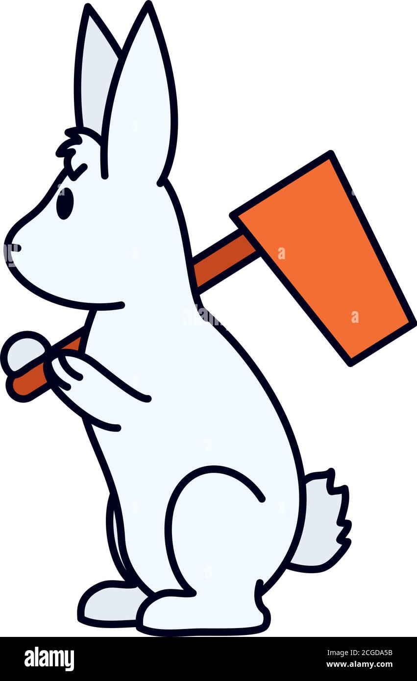 cute rabbit holding a flag icon, line and fill style, vector ...