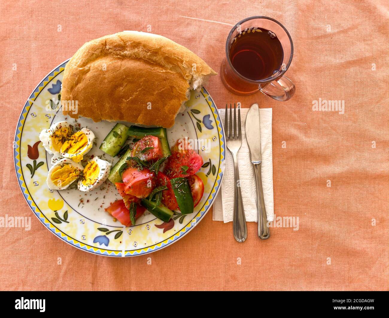classic turkish breakfast plate and turkish tea Stock Photo - Alamy