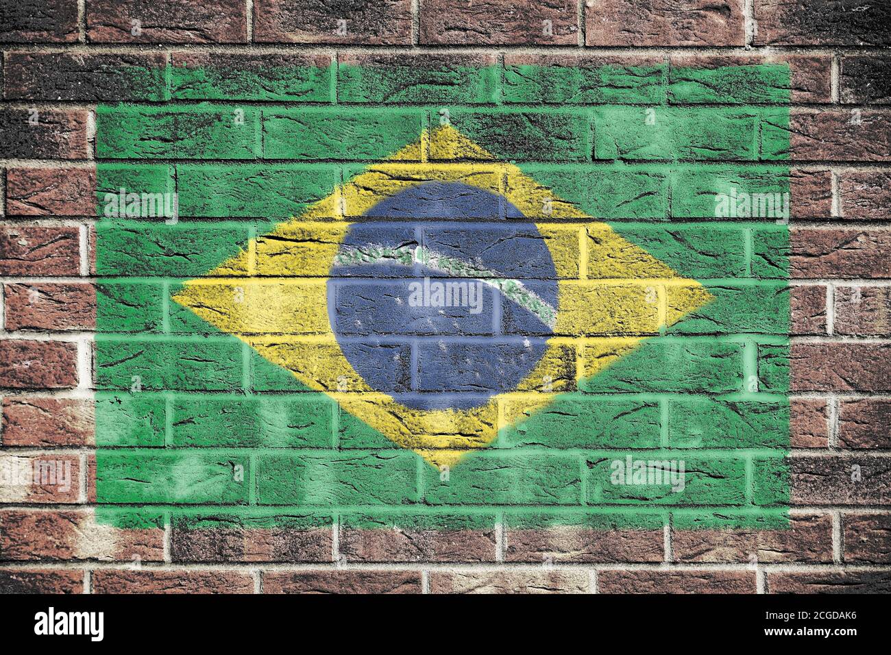 Brazil flag on brick wall background Verde e amarela Stock Photo - Alamy